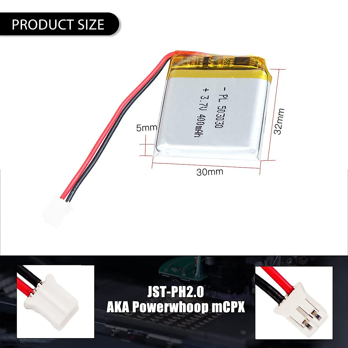 AKZYTUE 3.7V 400mAh 503030 Lipo battery Rechargeable Lithium Polymer ion Battery Pack with JST Connector