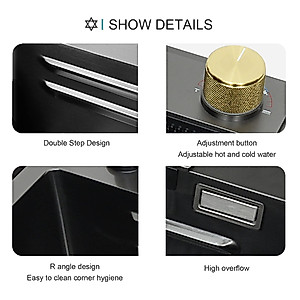 Black 304 Stainless Steel Kitchen Sink Nano Raindance Waterfall Countertop Sink Drop-in Or Undermount Utility Sinks for a Laundry Room Modern Bar Sink with Cup Washer Sinks and Pull-Out Faucet ( Size