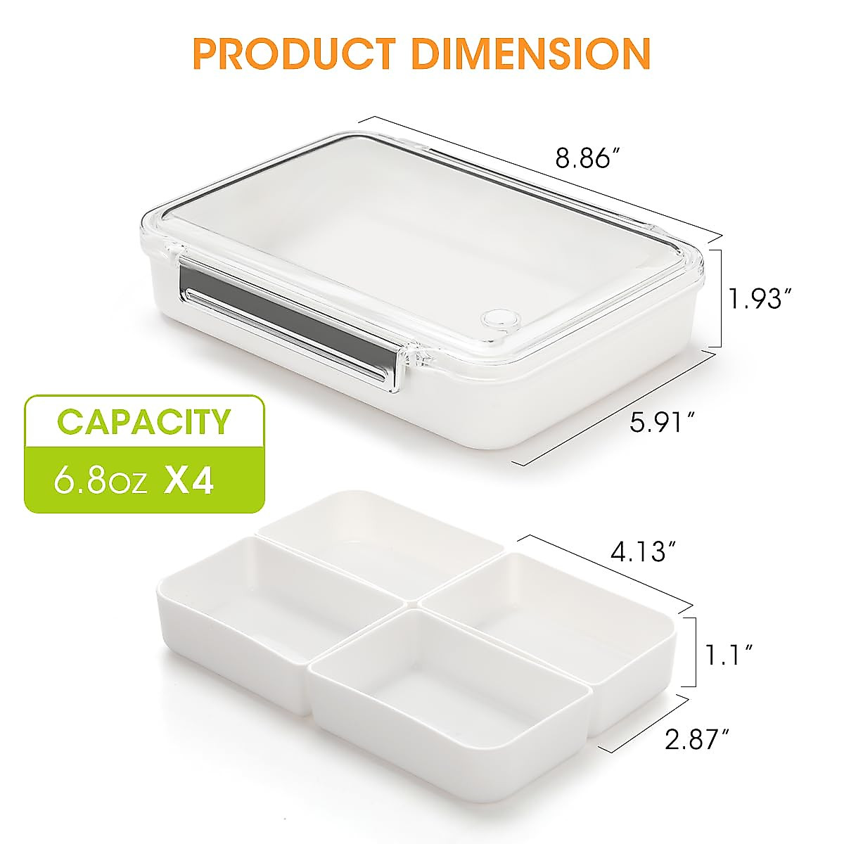 AIEVE Snack Containers, 4 Compartments Reusable Snack Box Container with Lids for Candy Fruits Nuts Snacks Platters