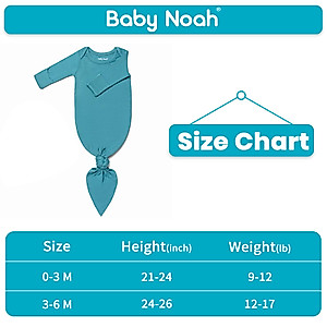 Baby Knotted Gown, Super Soft Newborn Infant Long Sleeve Sleeper for Baby Girl and Boy Sleepwear with Hat Set (Blue Green, 0-3 Months)