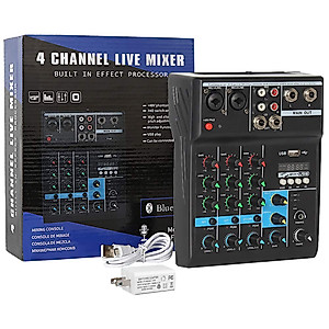 Professional Audio Mixer, ALPOWL Sound Board Console System, Interface 4 Channel Digital USB Bluetooth MP3 Computer Input 48V Phantom Power Stereo DJ Studio Streaming FX 16-Bit DSP Processor