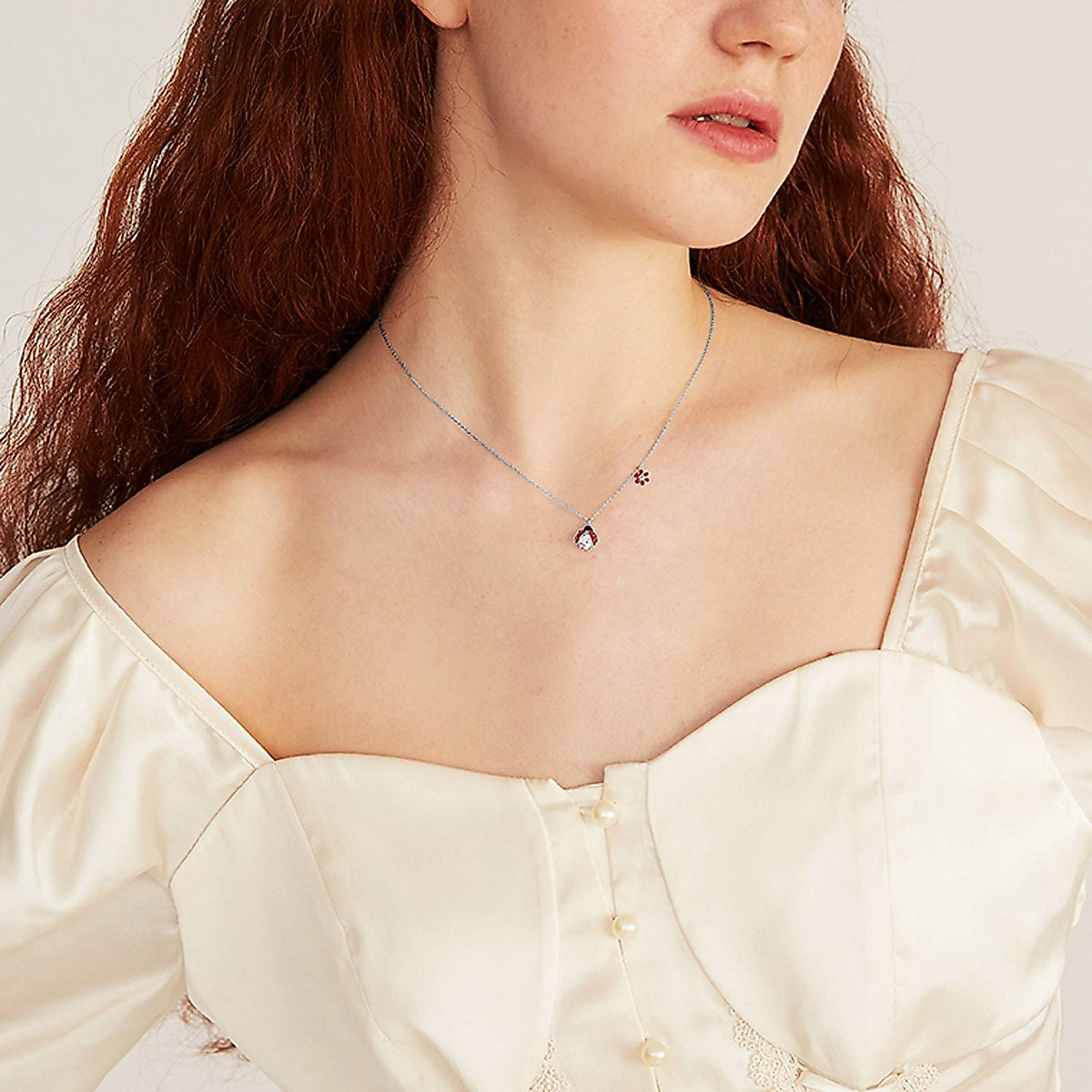 POPLYKE Ladybug Necklace for Women Sterling Silver Daisy Jewelry Gifts