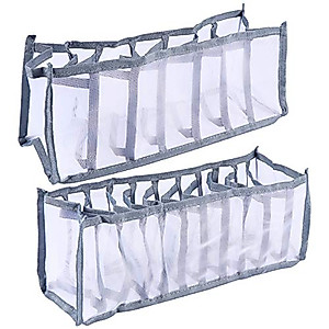 Cabilock 3PCS Underwear Storage Boxes Collapsible Closet Divider Nylon Grids Style for Bra Socks Ties Scarves Lingerie for Wardrobe Cabinet Organizer (Grey)