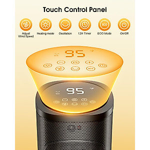 Electric Space Heater Indoor Use, 1500W Fast Heating PTC Portable Heaters with Thermostat and Remote, 12H Timer, Overheating Protection, 60° Oscillation, Room Ceramic Heater for Office Bedroom Home