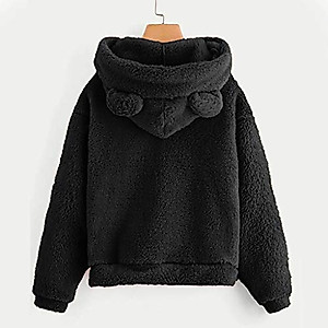 Womens Casual Hooded Sweatshirt Loose Drawstring Pullover Hoodies Long Sleeve Solid Bear Ear Sweatshirt Tops
