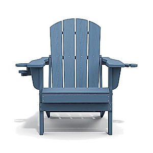 SERWALL Folding Adirondack Chair, HDPE Adirondack Chairs, Plastic Outdoor Chairs- Looks Exactly Like Real Wood- Navy