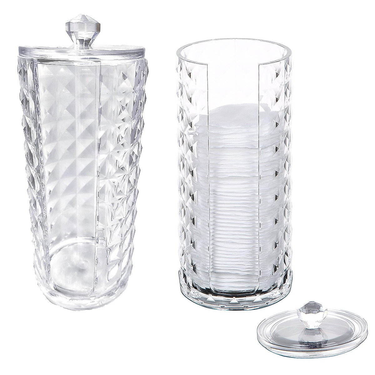 MIAO YUAN 2PCS Cup Holders with Lid, Transparent Acrylic Storage Container for Disposable Cups Bathroom Mouthwash Cups, Clear Jar for Storage of Makeup Cotton Pads, Powder Puff Storage Organizer