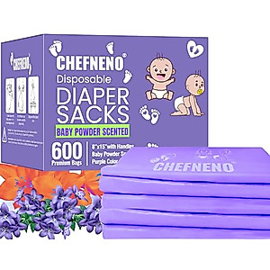 Baby Diaper Bag Disposable (600 Count) Fresh Baby Powder Scented Easy Tie Handles Bulk Diaper Sacks Disposable Dog Poop Waste Bags Cat Litter Clump & Poop Bags Sanitary Pad Waste Bags (600 Bags)
