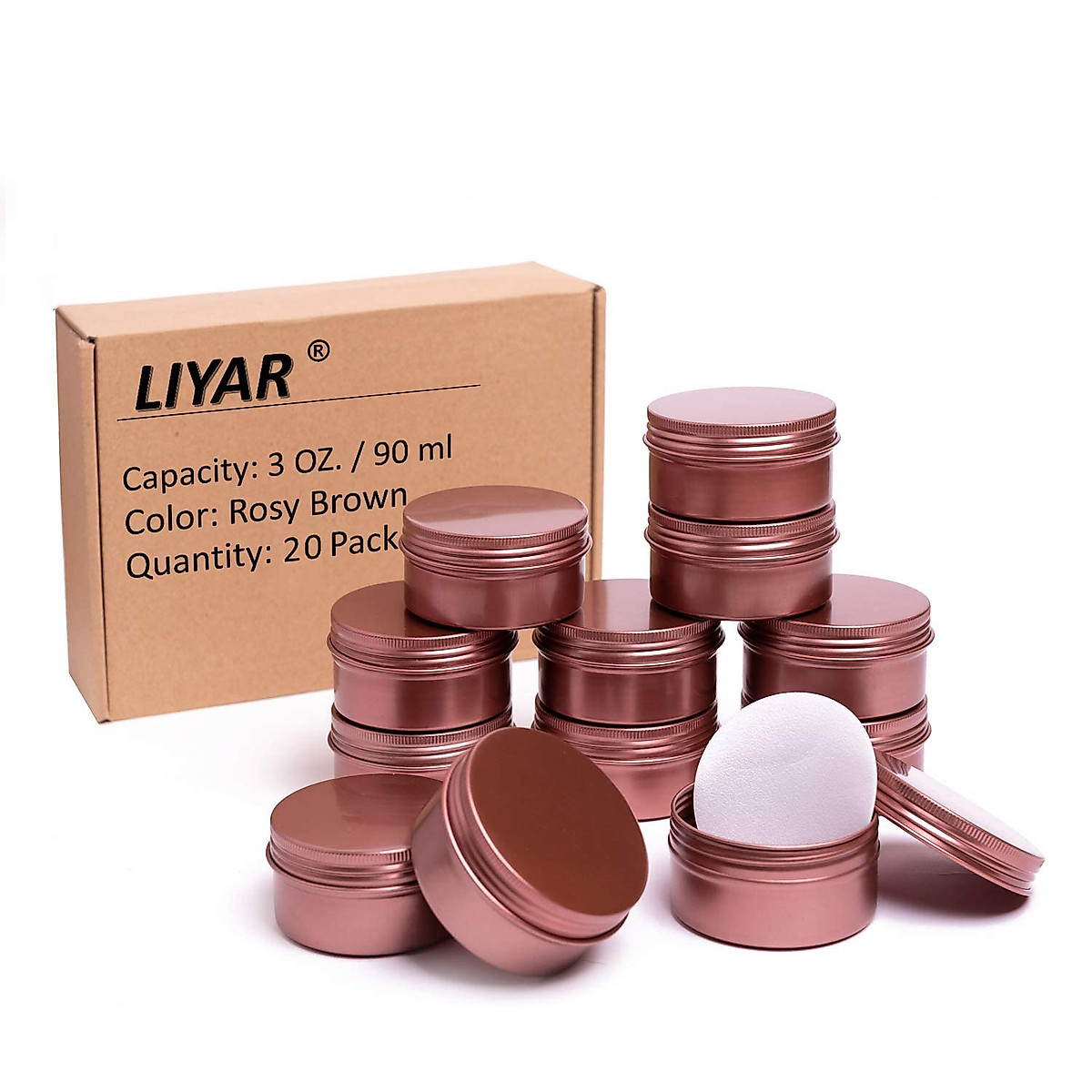 LIYAR 3 Ounce Tins Cans 3 Oz. Tins Containers Round Tins Metal with Lids Aluminum Metal Containers Metal Tins Jars for Balm,Candy,Salve,Candles,Pack of 20(Rosy Brown)