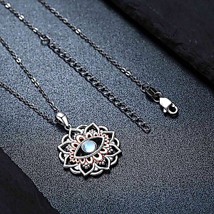 Lotus Eye Necklace for Women Moonstone Evil Eye Lotus Protection Pendant 925 Sterling Silver Lotus Necklace Lotus Flower Charm Jewelry for Birthday Halloween for Women Men Teen (Moonstone)