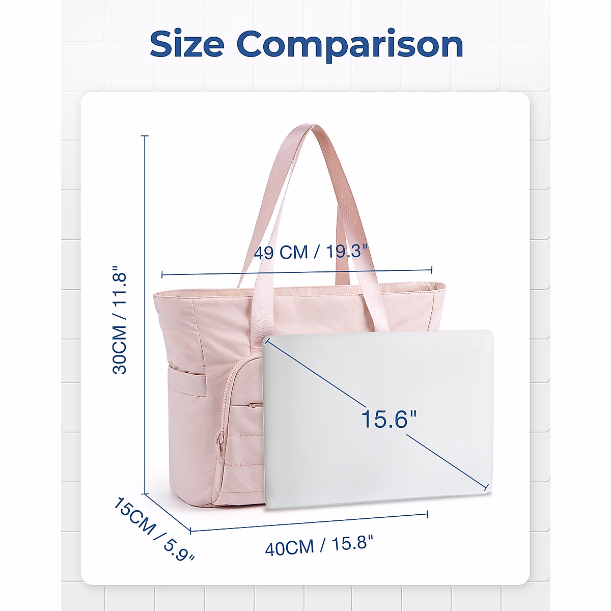 BAGSMART Quilted Tote Bag with Compartments and Yoga Mat Strap, Lightweight Large Shoulder Bag for Travel Work Gym