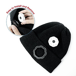 Riuog LED Beanie Hat with Light,USB Rechargeable Headlight Cap,Unisex Knit Lighted hat, for Outdoor Activities (Black 2 Pack)