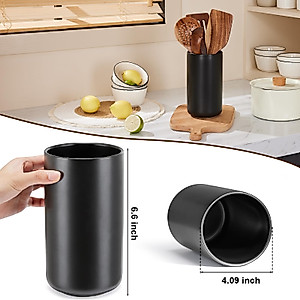 Black Matte Ceramic Countertop Utensil Holder - 6.6in Modern Spatula Holder for Farmhouse Kitchen Decor