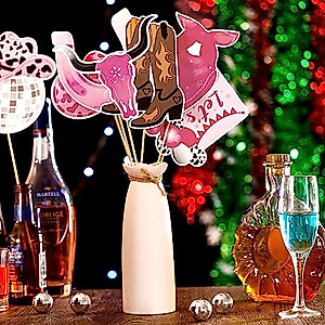 Yeaqee 35 Pcs Cowgirl Party Centerpiece Sticks Table Toppers Western Centerpieces for Tables Disco Cowgirl Western Party Decor for Birthday Party Supplies Disco Bachelorette