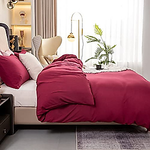 ERZRGA Red Duvet Cover Twin, 100% Washed Microfiber Red Bedding Set 3 Pieces Solid Duvet Cover, 1 Duvet Cover with 2 Pillowcases, with Zipper Closure, Ultra Soft Feel Natural Wrinkled (Red, Twin)