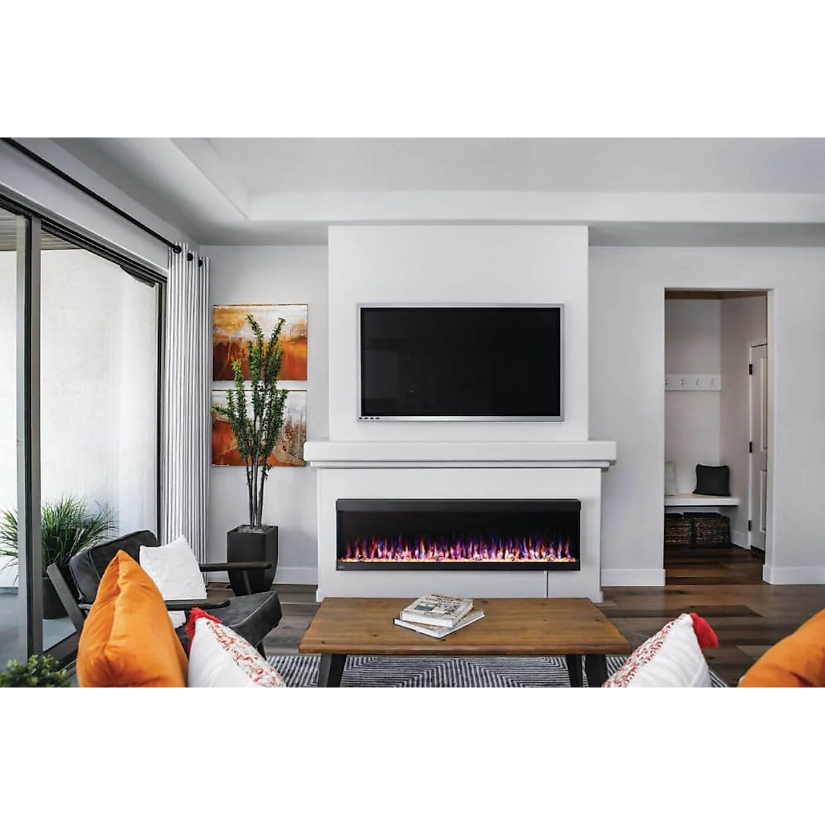 Napoleon Trivista Pictura 50 3-Sided Electric Linear Fireplace - Built-in Design - Multi-Color Flames with Large Crystal Cubes and Natural Looking Birch Logs - NEFL50H-3SV
