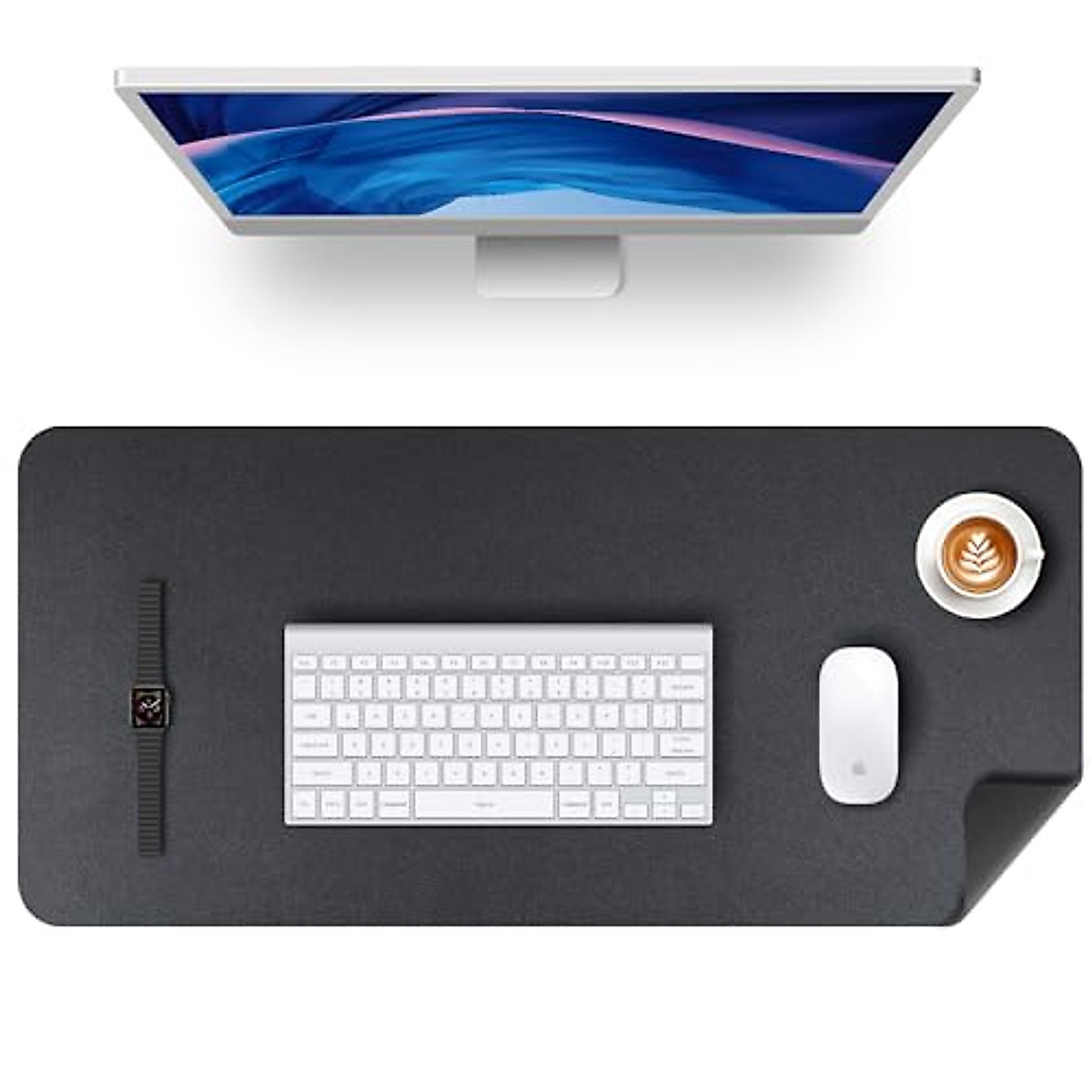 KINGFOM Desk Pad Office Desktop Protecter, PU Leather Desk Mat Blotters Organizer with Comfortable Writing Surface (47.2" x 23.6", Black)