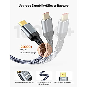 8K HDMI Cable 2.1 2-Pack 6.6FT, Highwings Slim 48Gbps High Speed HDMI Braided Cord-4K@120Hz 144Hz 8K@60Hz, HDCP 2.2&2.3, Dynamic HDR,eARC,DTS:X,RTX 3090,Dolby Compatible with Roku TV/HDTV/PS5/Blu-ray
