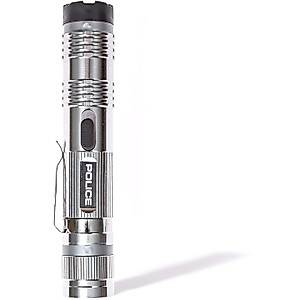POLICE Stun Gun M12 - Aluminum Mini Rechargeable with LED Flashlight, Silver