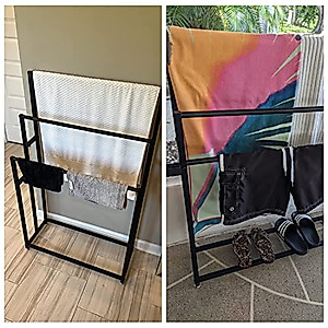 FoverOne 45" Tall Freestanding Towel Rack, 3 Tier Floor Standing Towel Holder Blankets Rack, Oversized Bath Towels Drying Rack for Bedroom Bathroom or Pool - Black