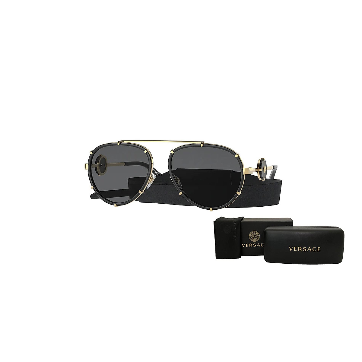 Versace VE2232 143887 61MM Black/Dark Grey Pilot Sunglasses for Women + BUNDLE With Designer iWear Eyewear Kit