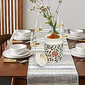 Amoorcart Ceramic Jars and Containers with Lid for Kitchen - Hand painted - Pack of 1-17cm height - (NON AIRTIGHT) - Red Green Floral