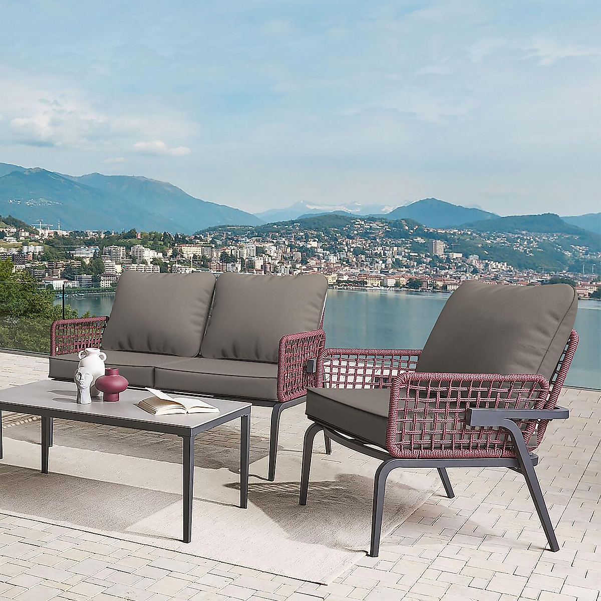 LVTXIII Outdoor Deep Seat Cushion Patio Seat and Back Cushion Set Seasonal Chair Cushion for Dining Arm Chairs, Wicker Chairs and Garden Furniture Decoration, 24"x24"x4", Dark Grey