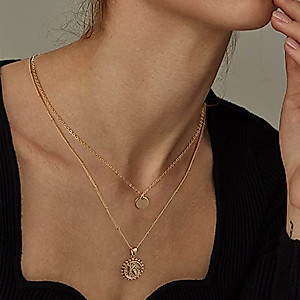 Layered Necklaces for Women Trendy, 14K Gold Plated Layering Disc Choker Necklace Handmade Letter A Pendant Coin Initial Necklaces for Women Layered Gold Necklaces for Women Gold Jewelry for Women