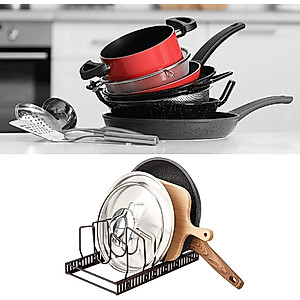 Toplife Adjustable 7+ Lids Organizer Rack + 10+ Bakeware Organizer Rack for Kitchen Cabinet and Counter, Brown