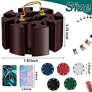 Wettarn Poker Chips Poker Set, 200 Count Rotating Poker Chip Case Wood Carousel Case Holder with 200 Pcs Chips and 2 Decks of Playing Cards for Casino Party Supplies Family Game Gambling Accessory