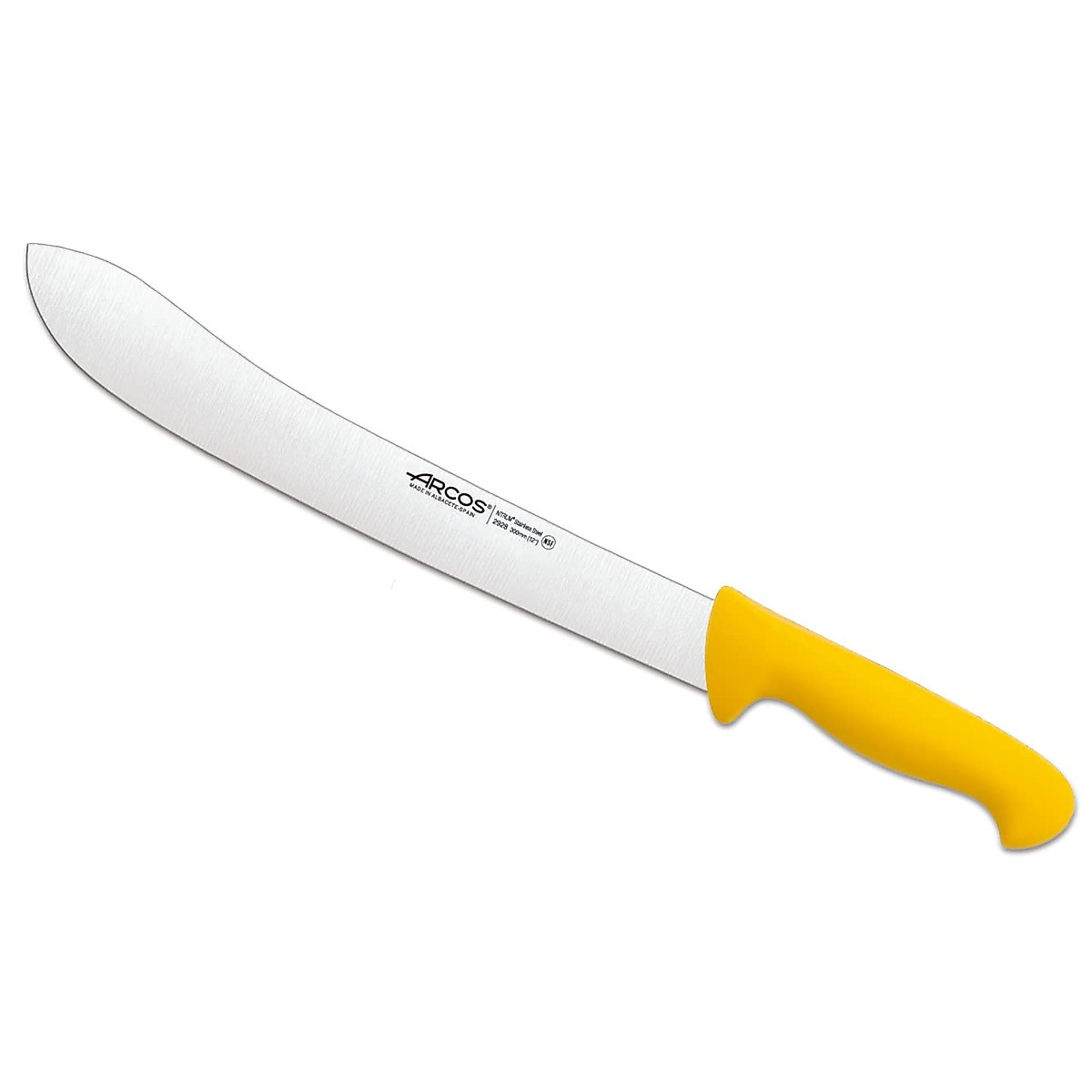Arcos Butcher Knife 12 Inch Nitrum Stainless Steel and 300 mm blade. Professional Cooking Knife For Cutting Meat, Fish and Vegetables. Ergonomic Polyoxymethylene Handle. Series 2900. Color Yellow