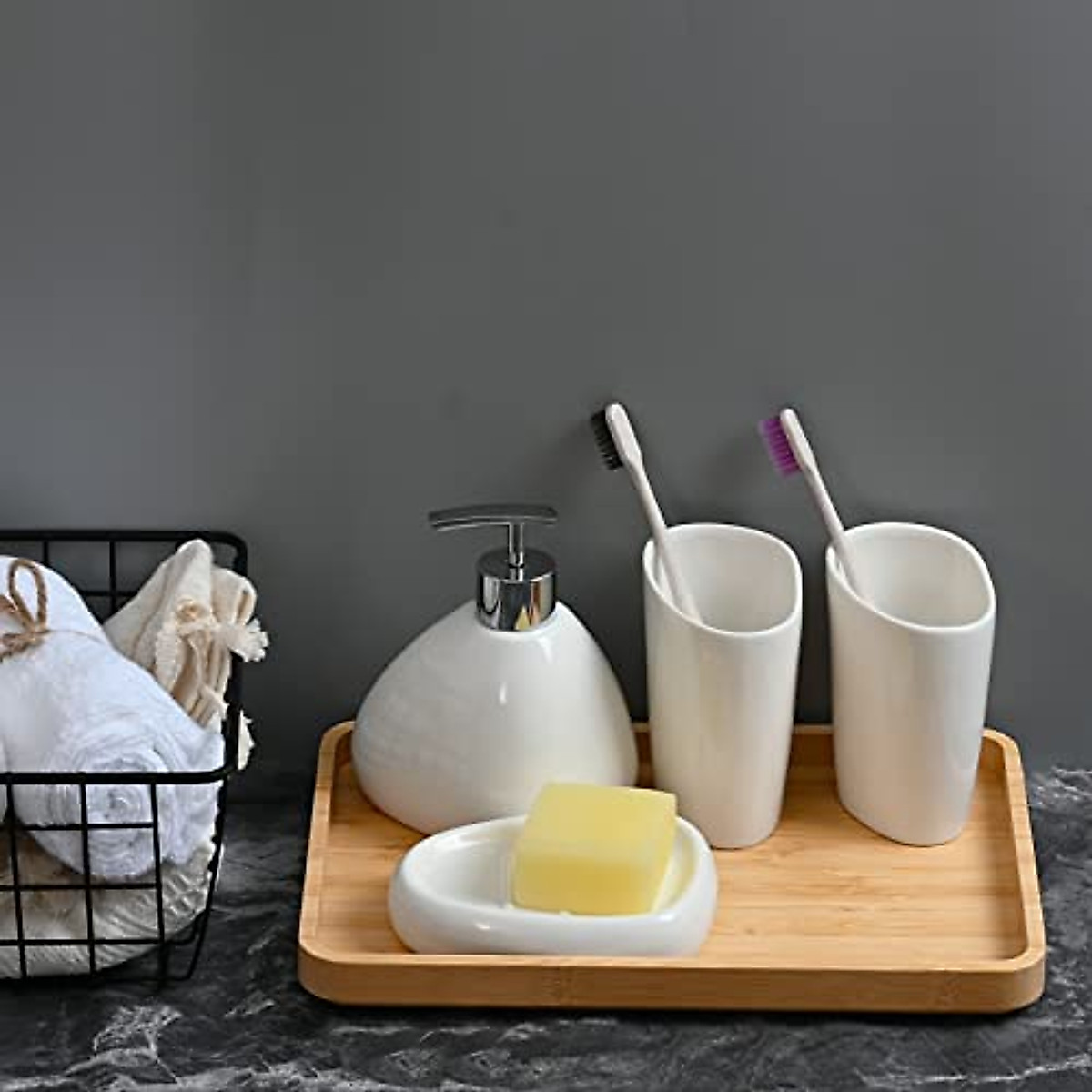 Bamboo Tray, Bathroom Counter Tray Organizer, Vanity Trays for Bathroom Home and Kitchen Serving Decorating Organizing, 12 x 8 x 1 in