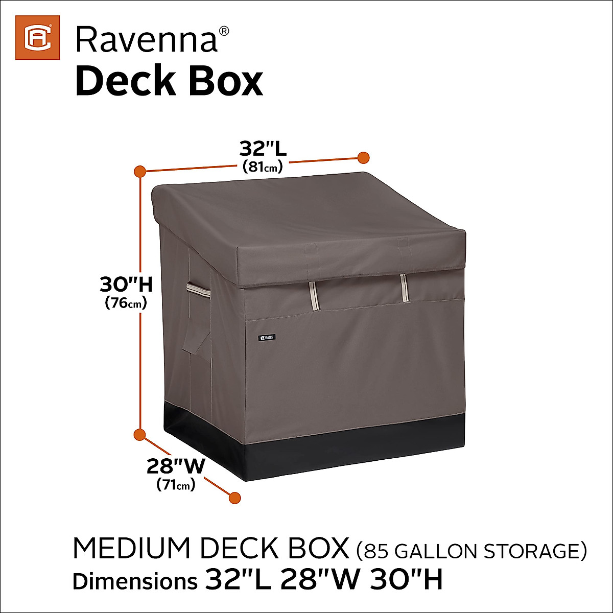 Classic Accessories Ravenna Water-Resistant 85 Gallon Deck Box, outdoor storage box