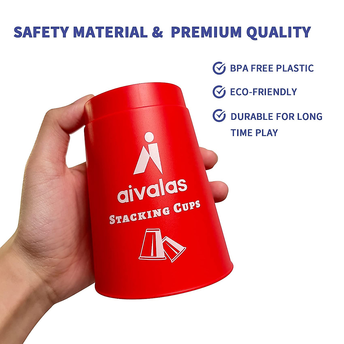 Aivalas Stacking Cups, Quick Stack Cups Game with 12 PCS Stacking Cups & Durable Carry Bag, Classic Stacking Games for Kids Adults Family(Red)