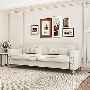 Tomkate 85.63" Modern Sofas for Living Room, Velvet Chesterfield Sofa with Two Lumbar Pillows and Gold Metal Legs, Luxury 3 Seater Sofa Couches for Living Room, Bedroom (Beige)
