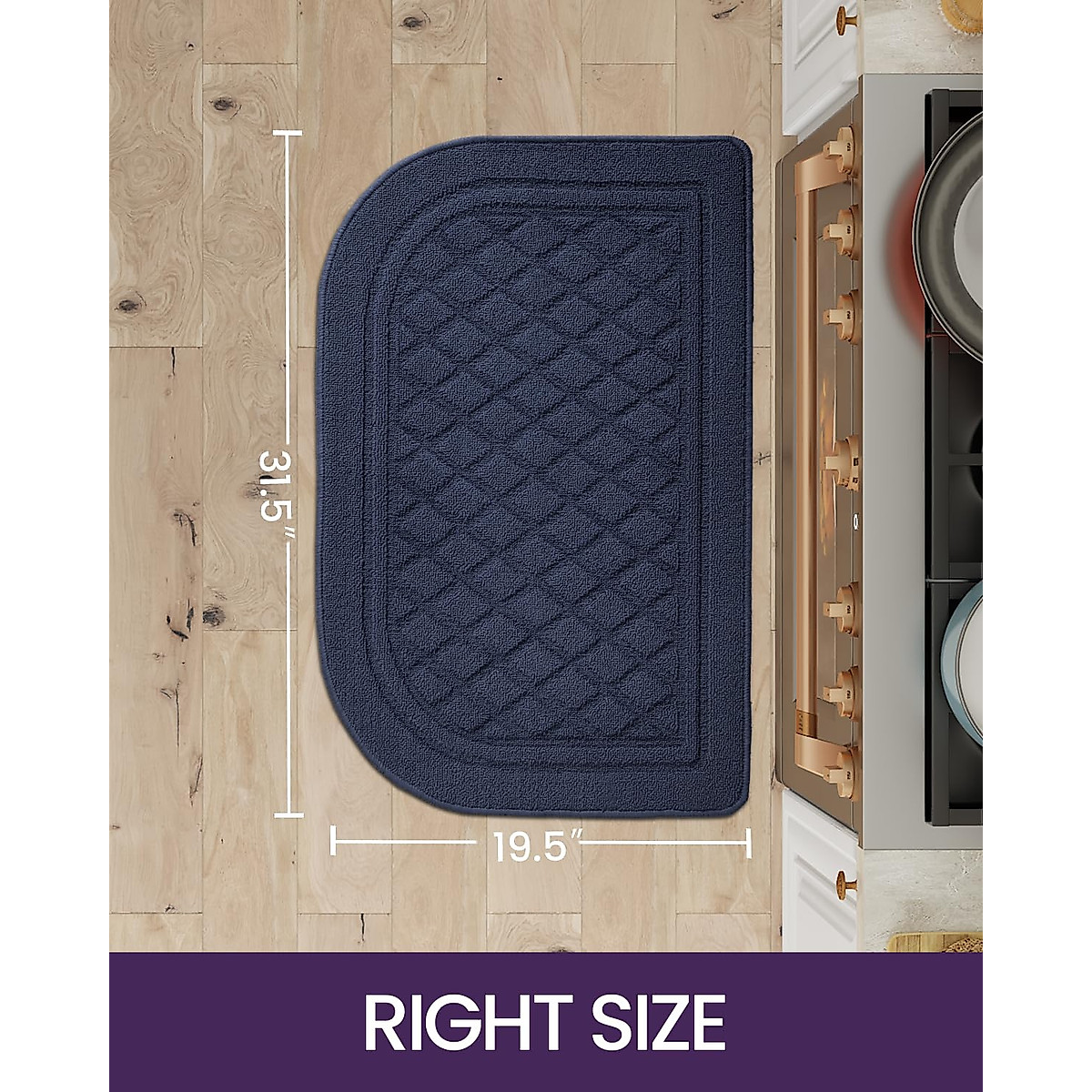 DEXI Kitchen Rug Floor Mat Half Circle Throw Rugs Washable for Sink Corner Indoor Standing Carpet 19.5"x31.5" Blue