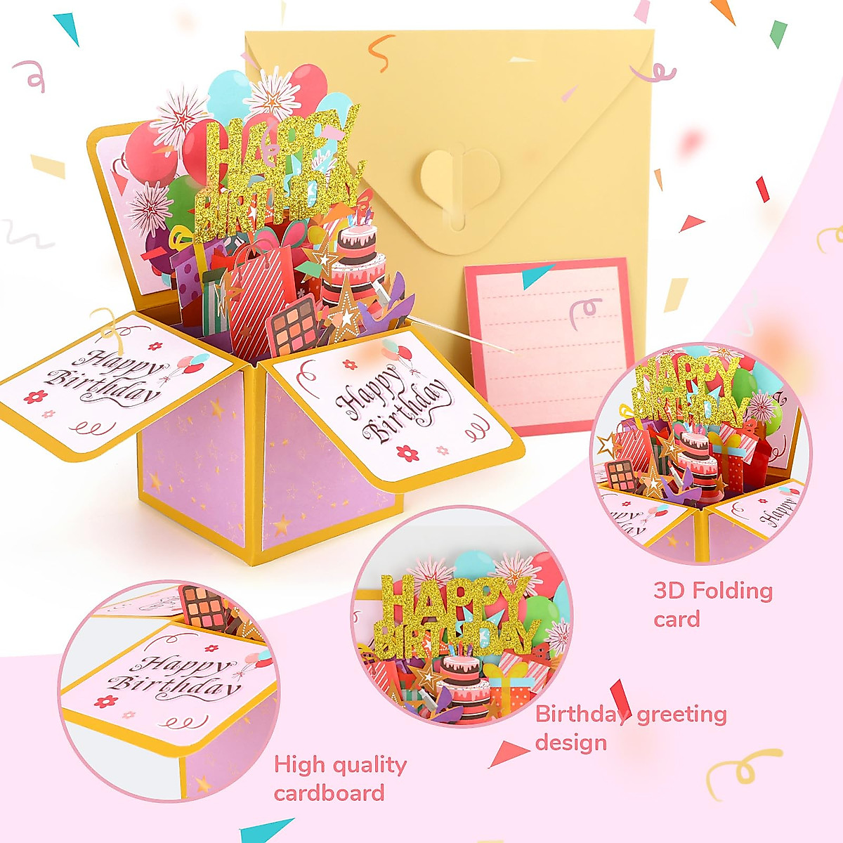 Zugzwang Birthday Cards for Women Men, Pop Up Greeting Cards for Girls Boys, Gift Cards Birthday for Her Him (Gold)