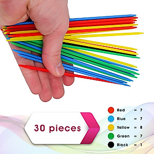 Point Games Pick Up Sticks Game: 30 Brightly Colored Plastic Pick up Sticks in Storage Can, for All Ages!