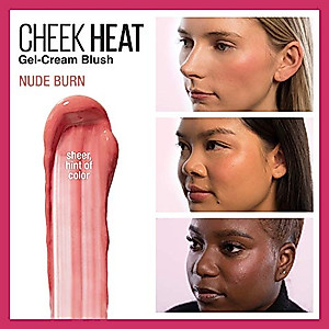 Maybelline Cheek Heat Gel-Cream Blush Makeup, Lightweight, Breathable Feel, Sheer Flush Of Color, Natural-Looking, Dewy Finish, Oil-Free, Nude Burn, 1 Count