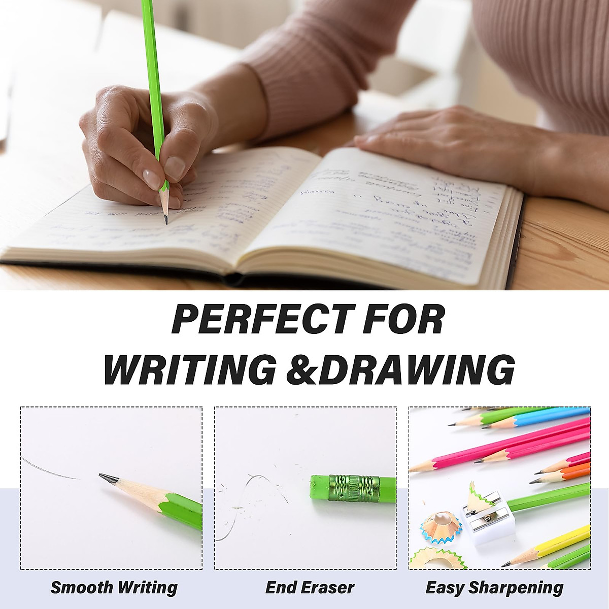 TecUnite 120 Pcs HB Pencils Unsharpened Pencils with Eraser Wooden Hexagonal Pencils for Kids Adults Gifts Graphite Pencils for Exams School Office Sketching (Rainbow Colors,Simple)