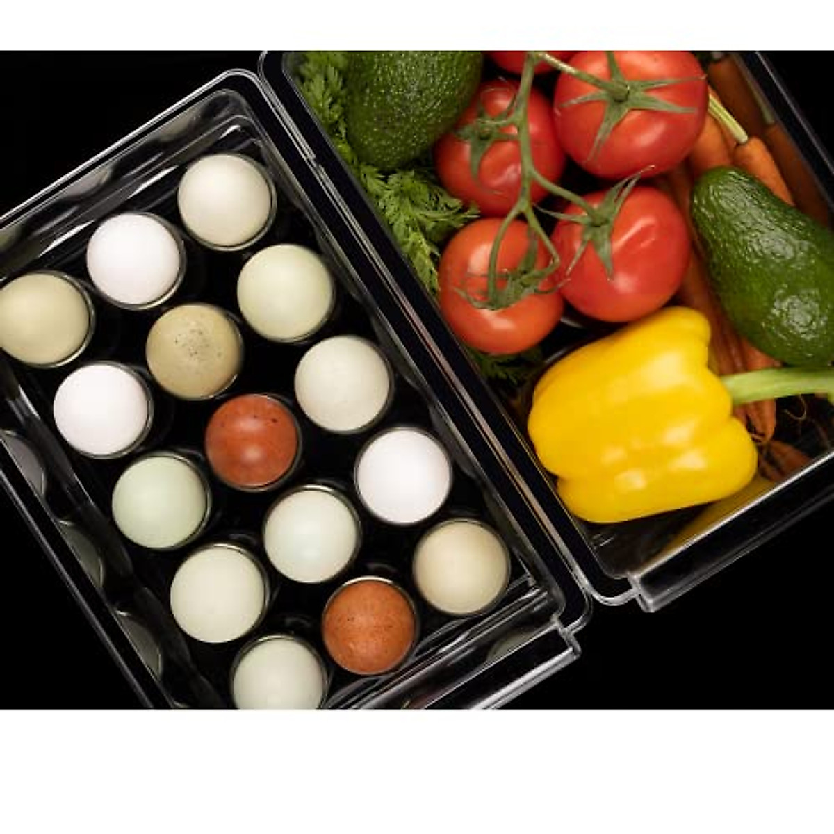 Fridge Storage Container And Egg Holder For Refrigerator, 2-pack clear organizer bins, set for soda, fruit, vegetables, under shelf, Egg Organizer, stackable drawers