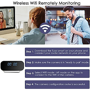 Hidden Camera Detector 1080P WiFi Security Nanny Cam with Motion Detection, 1080P Clock for Home Office