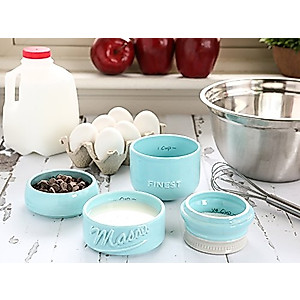 Sparrow Decor Mason Jar Measuring Cups Set - Set of 4 Ceramic Measuring Cups (1/4, 1/3, 1/2, 1 Cup) in Rustic, Antique, Farmhouse Design Perfect for Your Kitchen (Blue)