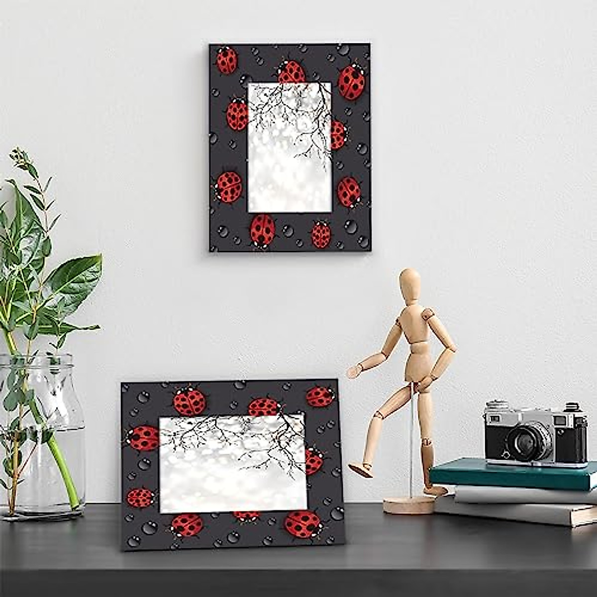 POFATO 3D Seven Star Ladybug 4x6 Picture Frame Wood Photo Frame for Tabletop Display Wall Mount Picture Frame Display 4x 6 Inch Photo Wall Decor Home Gift Frames