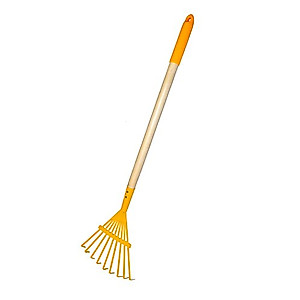 JustForKids Kids Garden Tool Set Toy, Rake, Spade, Hoe and Leaf Rake, reduced size , made of sturdy steel heads and real wood handle, 4-Piece, Multicolored, 5yr+