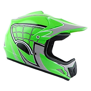 Martian Youth Kids Motocross Helmet ATV Dirt Bike BMX MX Helmet + Goggles + MG Youth Green Glove Bundle: Spider Green