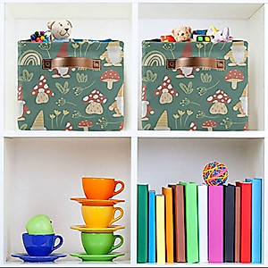 Kigai Mushroom Gnomes Storage Basket with Handles Collapsible Storage Bins Canvas Fabric Storage Organizer for Shelves Closet Bedroom Living Room 2Pack