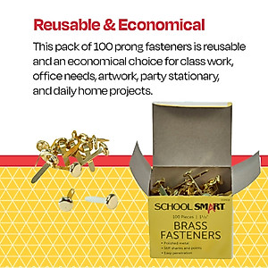 School Smart Brass Plated Fasteners - 1 1/2 inch - Box of 100