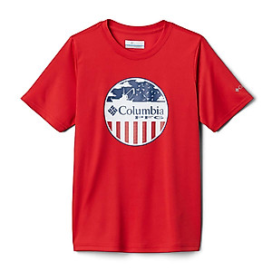 Columbia Youth Boys PFG Stamp Short Sleeve Shirt, Red Spark/Offshore Patriot, Large