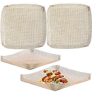 Kamehame Grill Mesh Basket, Pack of 4 Non-Stick Meat Vegetable Grill Tray for Grilling and Baking, Oven Crisper Basket for Crisp up Pizza, Fries, Chips